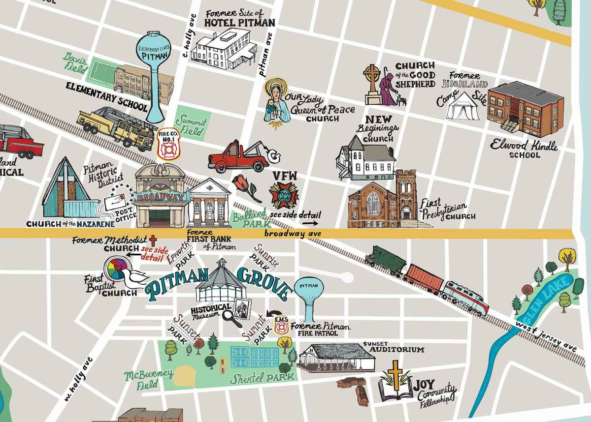 Pitman, New Jersey Illustrated Map - 18 x 24 inch poster print – PhilaCarta