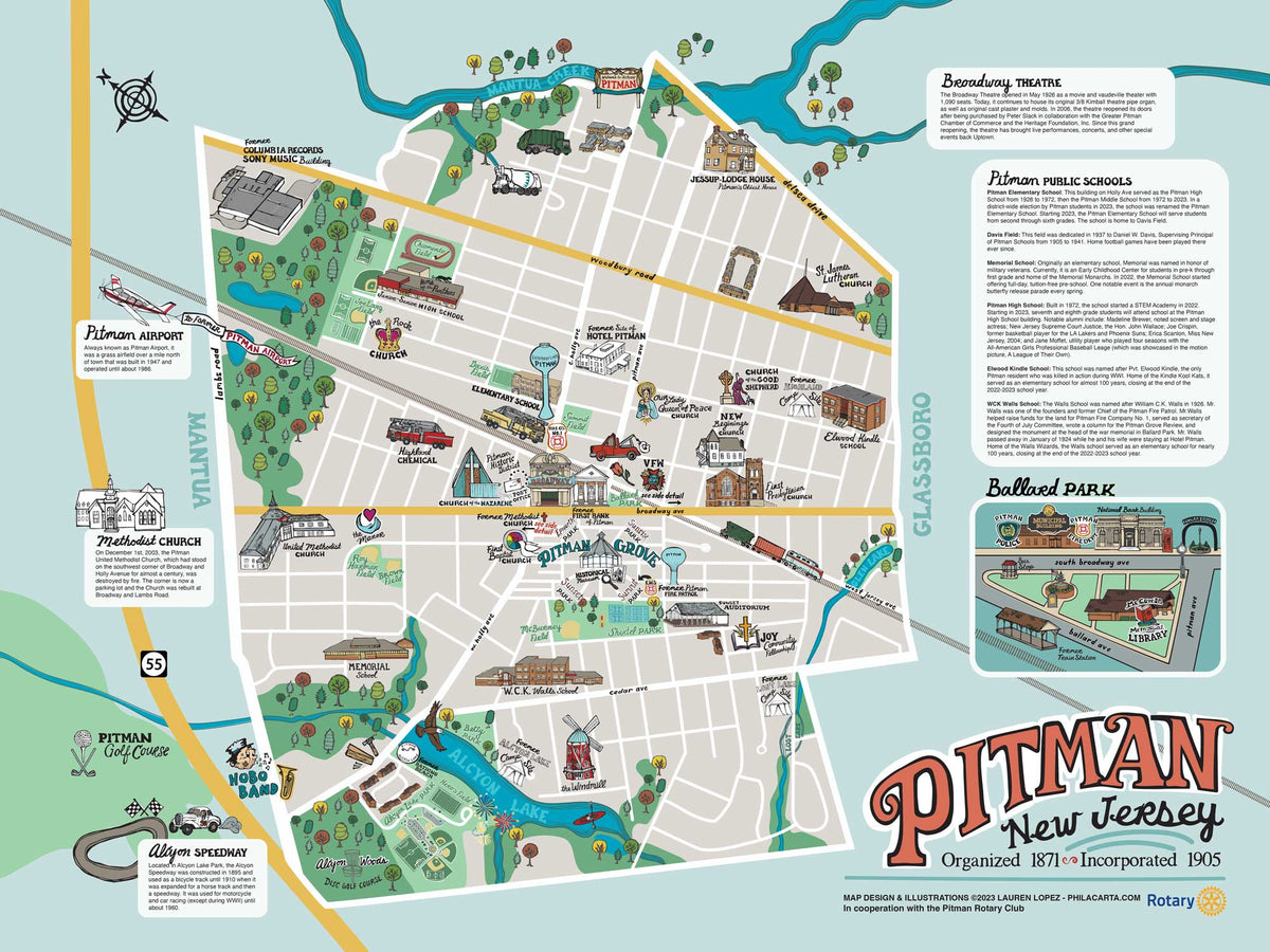 Pitman, New Jersey Illustrated Map - 18 x 24 inch poster print – PhilaCarta